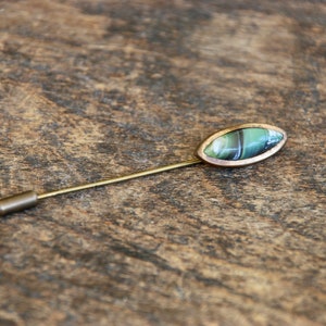 Vintage Art Deco Stick Pin Brooch Brass Green Art Glass Cabochon 1920's ...