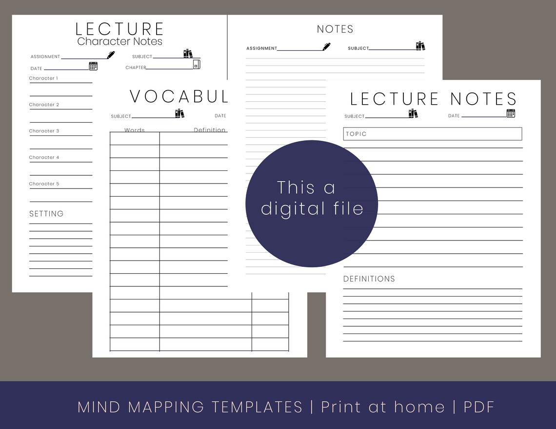 Mind-mapping Digital Files | Printable Lecture Notes, Simple Study Note ...