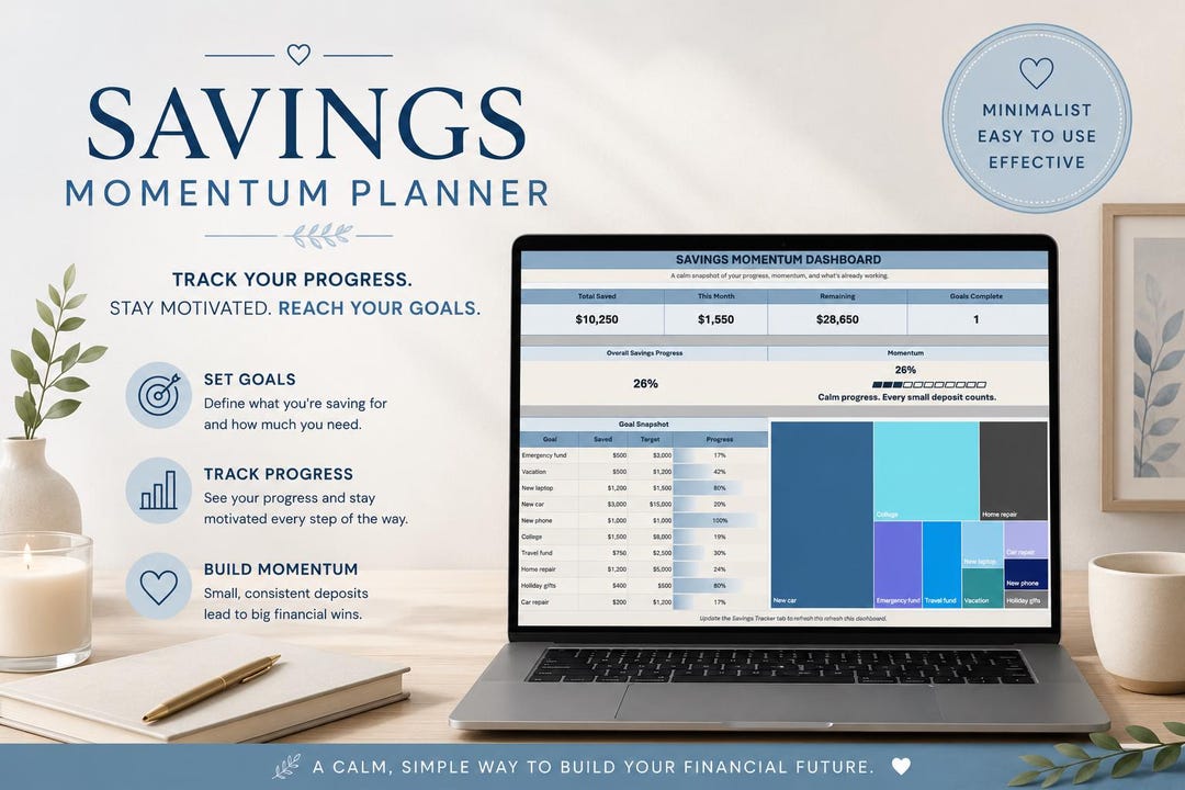 Savings Goal Tracker Spreadsheet | Financial Goal Dashboard (excel) - Etsy