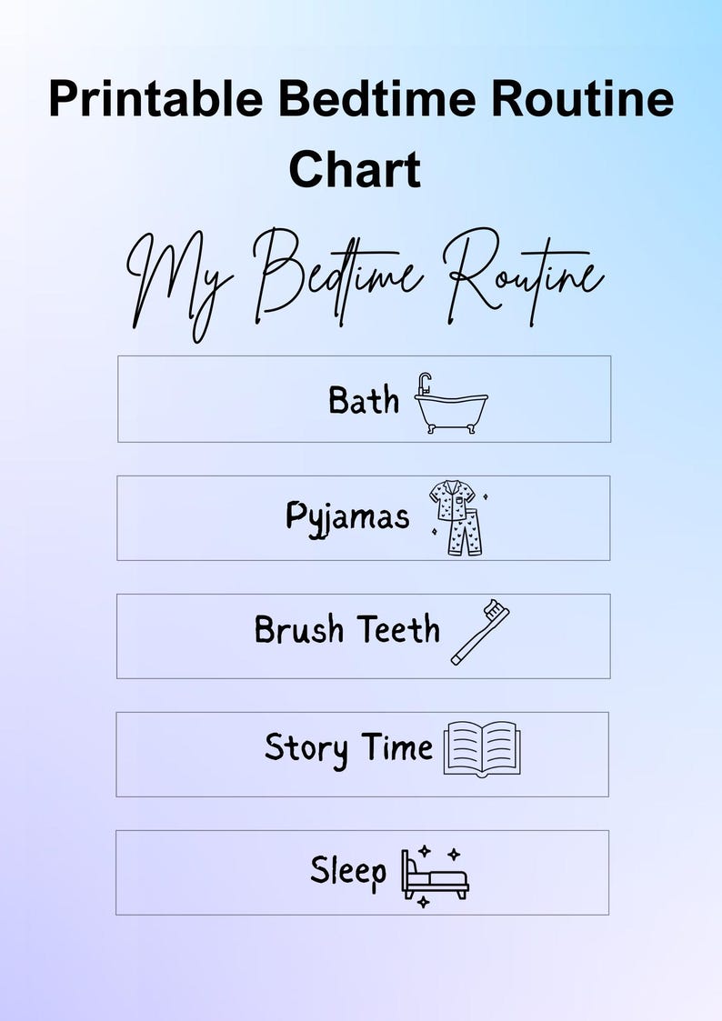 Toddler Bedtime Routine Chart Printable | Kids Sleep Routine | Visual ...