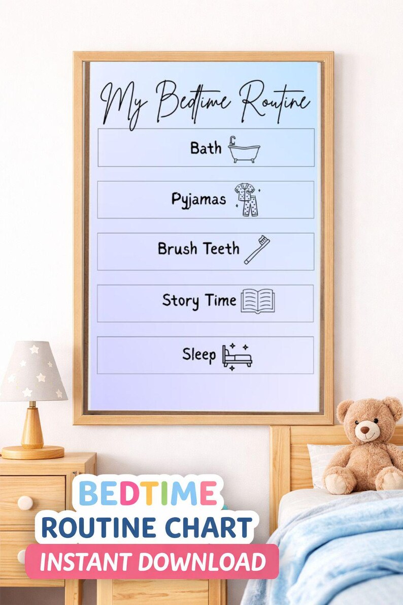 Toddler Bedtime Routine Chart Printable | Kids Sleep Routine | Visual ...