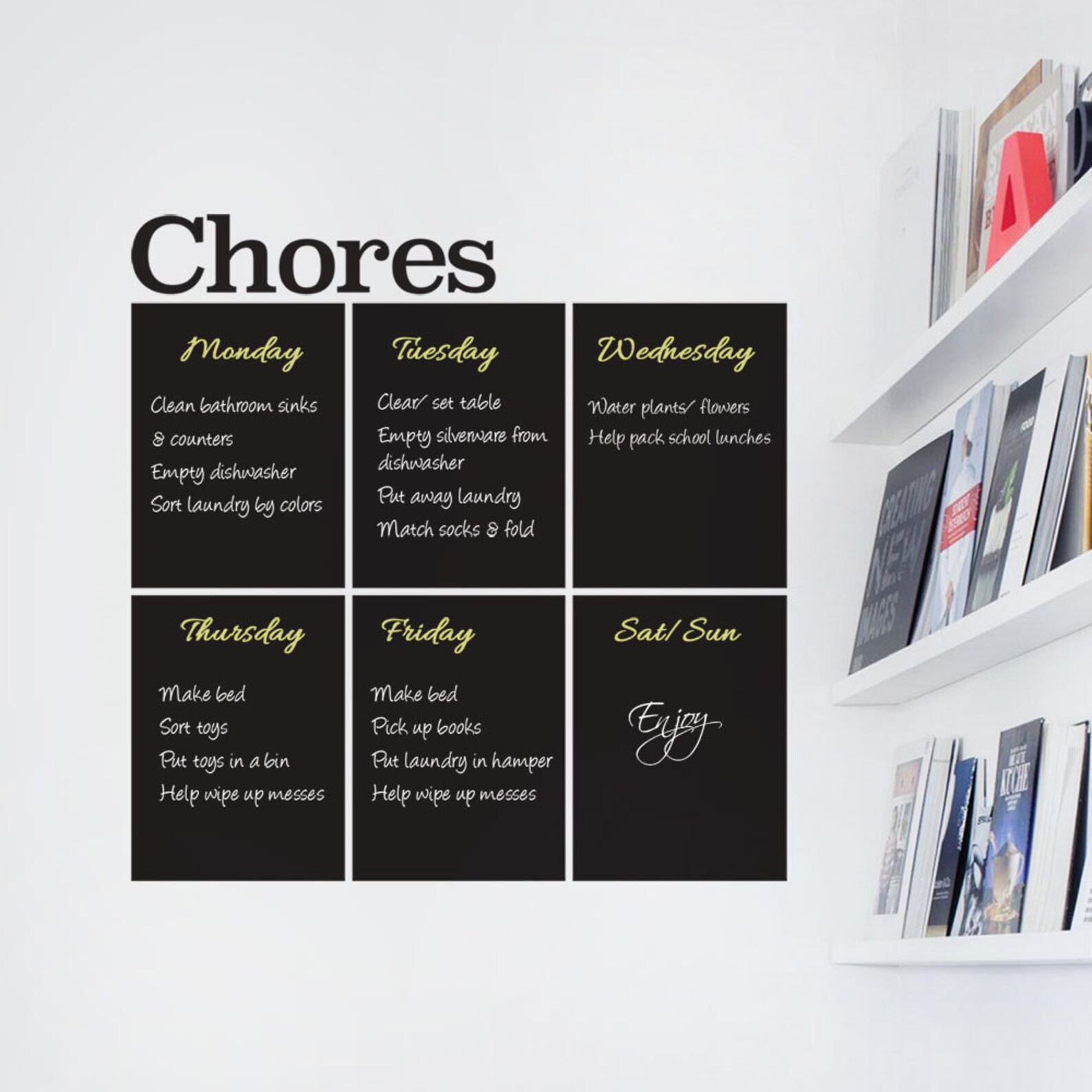 Family Chore Chart Chalkboard Wall Decal (25"x25") - Etsy