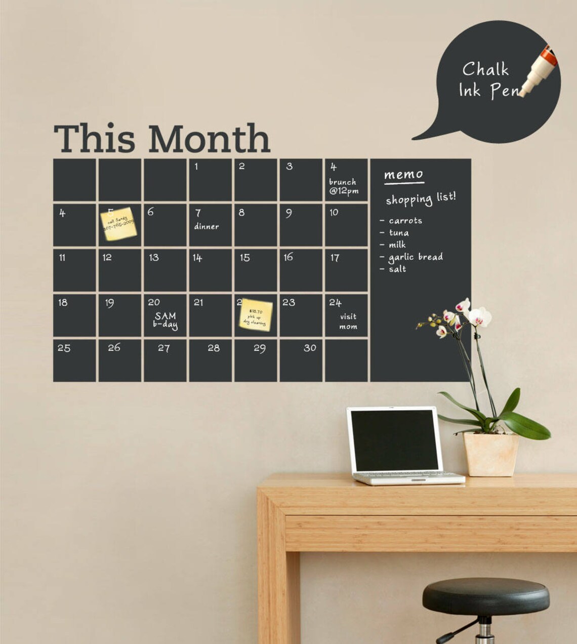Monthly Calendar Decal Chalkboard Wall Decal Monthly - Etsy