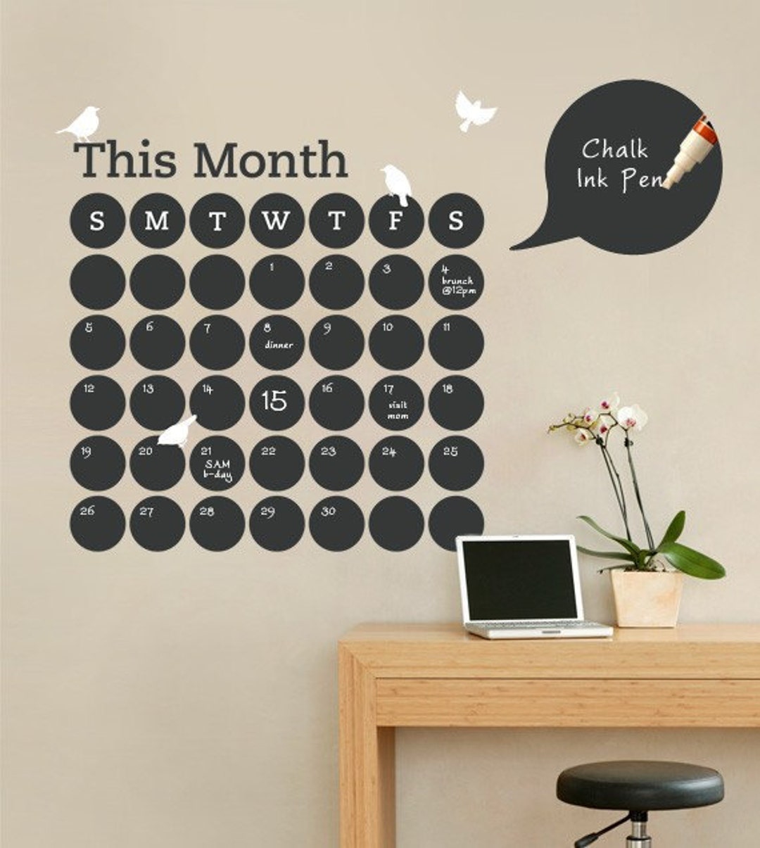 Daily Dot Calendar Decal, Chalkboard Wall Decals, Monthly Planner ...