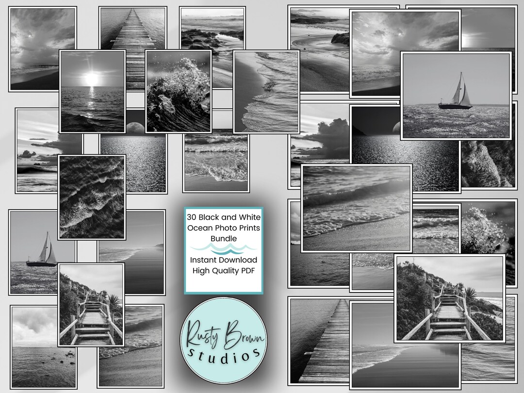 30 Black & White Landscape/portrait Ocean Photo Prints Bundle, Digital ...