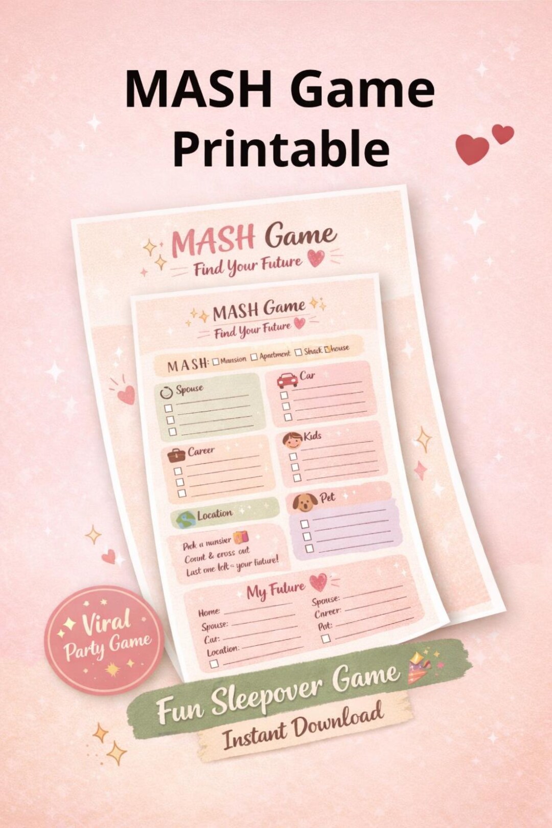MASH Game Printable | Sleepover Party Fortune Teller - Etsy