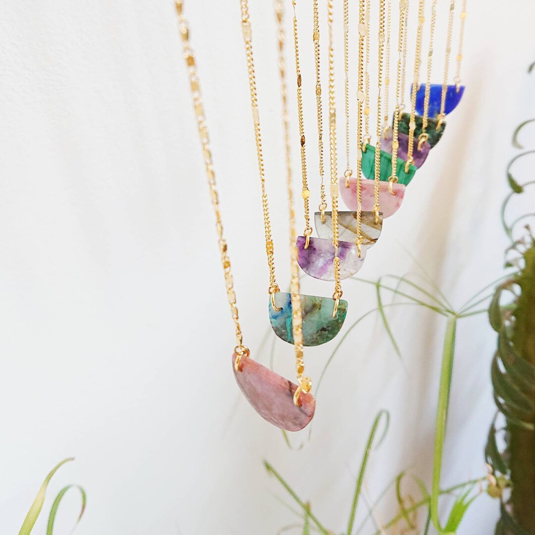 Mini Half Moon Stone's Necklace - Etsy