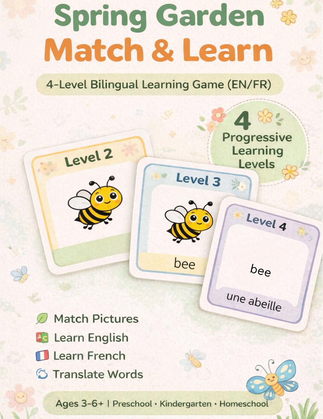 Spring Matching Game Printable, Bilingual EN/FR Learning Activity ...