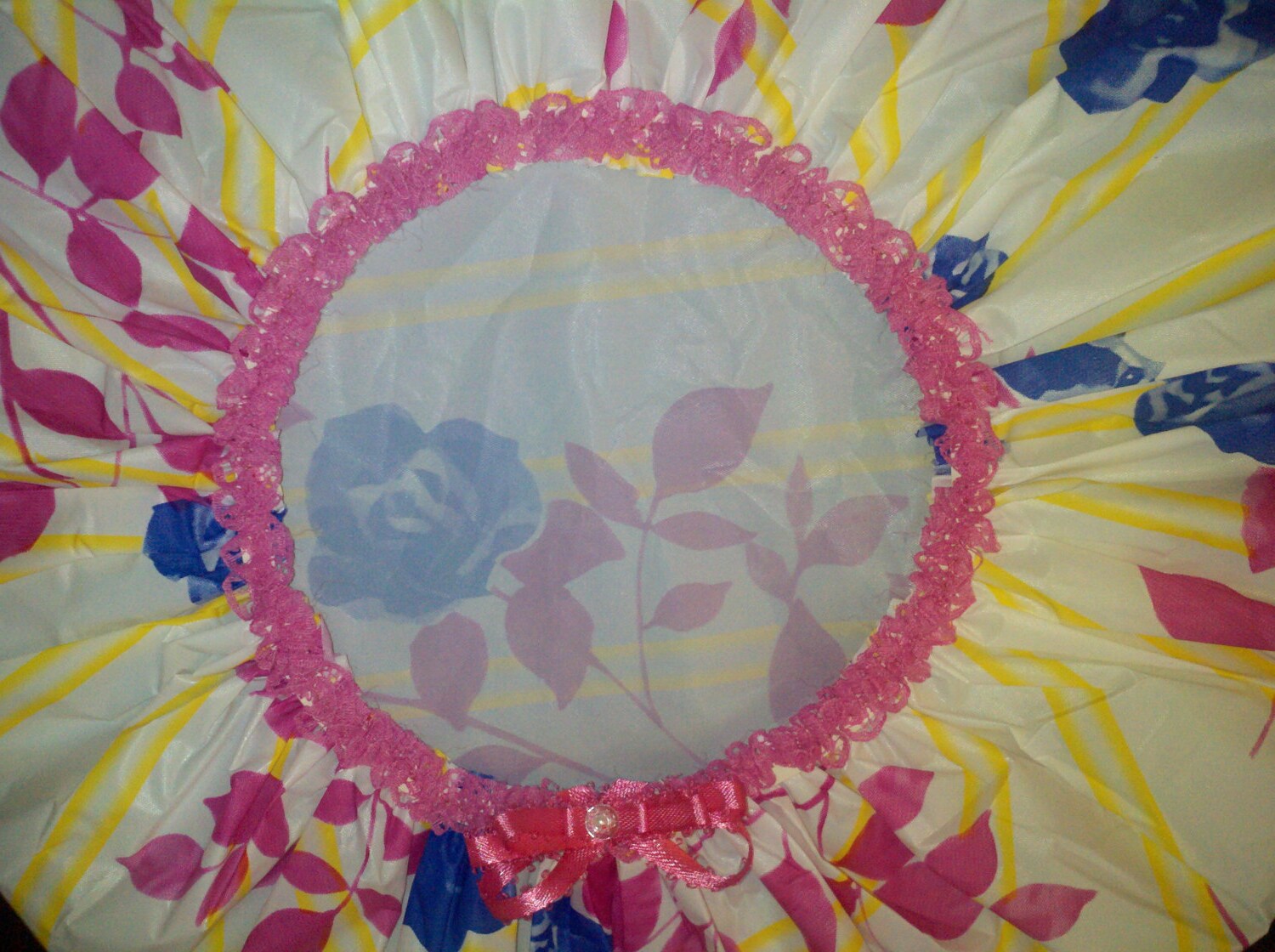 Waterproof Shower Cap Wedding Flowers Soft Hot Pink Lace Blue Rose ...