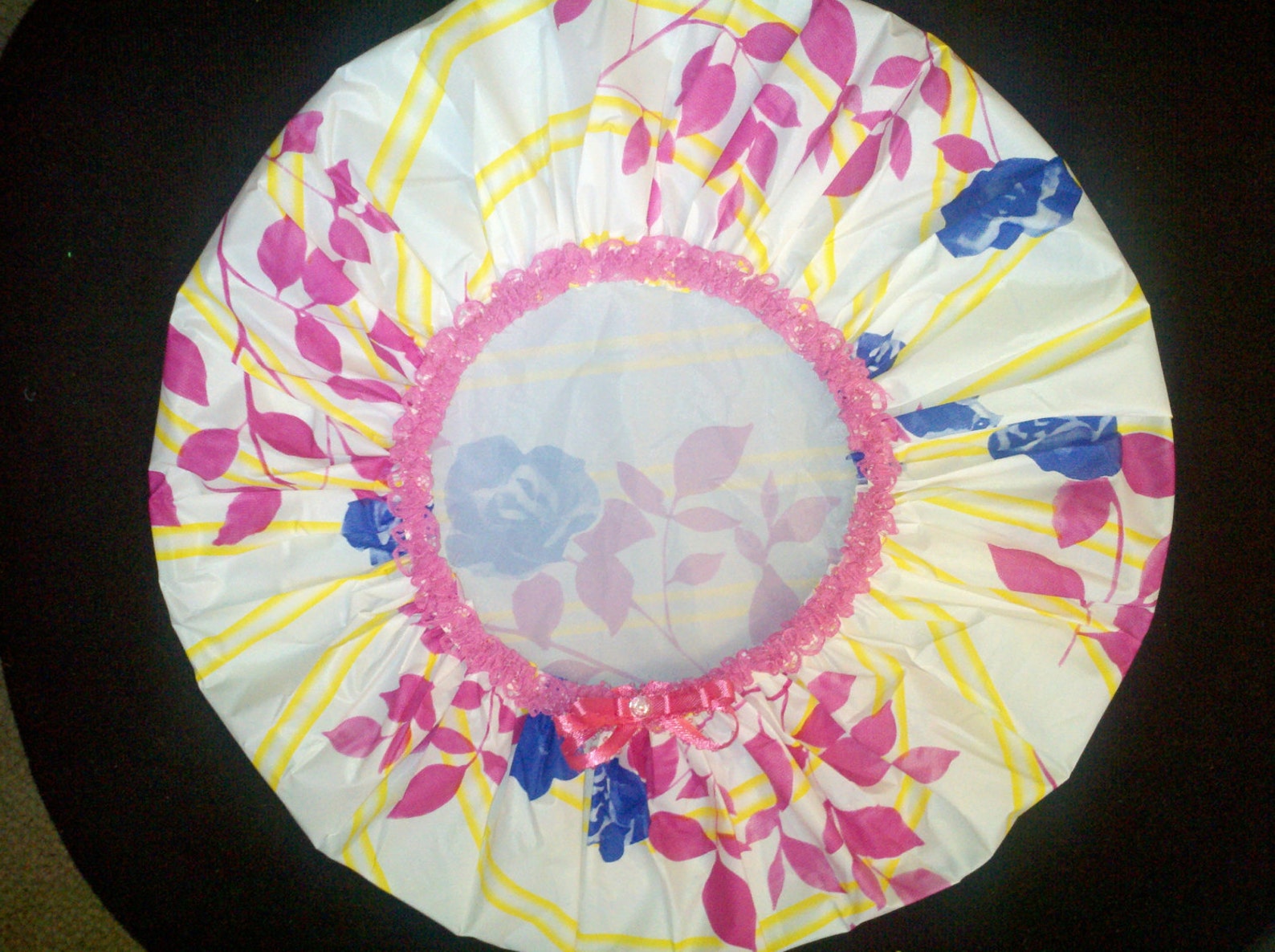 Waterproof Shower Cap Wedding Flowers Soft Hot Pink Lace Blue Rose ...