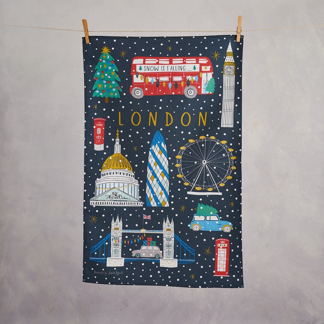 Christmas Themed London Icons Tea Towel - Etsy