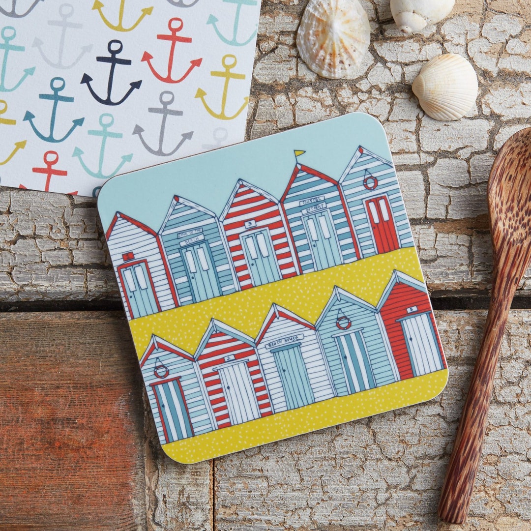 Beach Huts Illustrated Melamine Coaster - Etsy