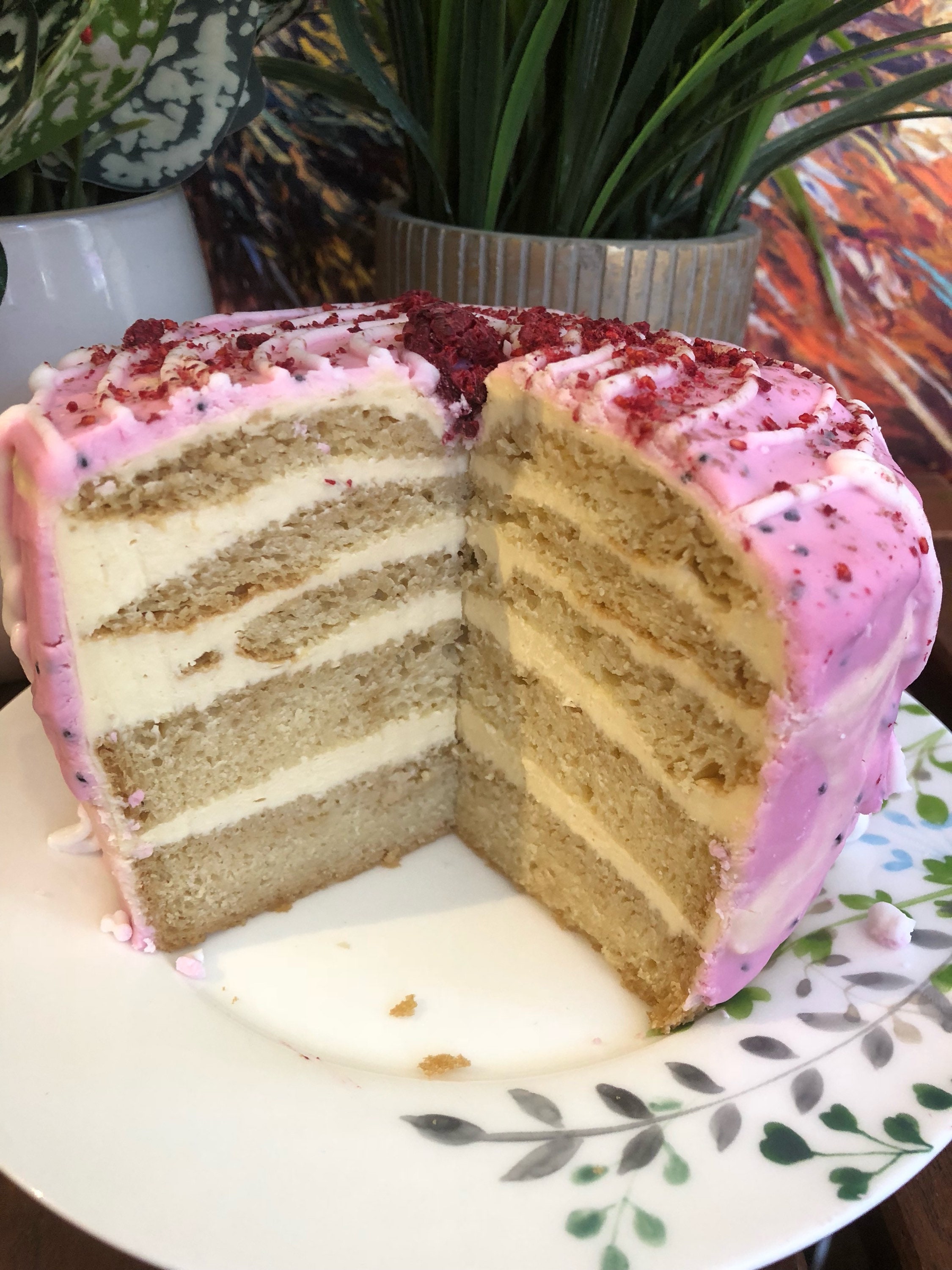 Vegan Vanilla pink raspberry birthday cake 6