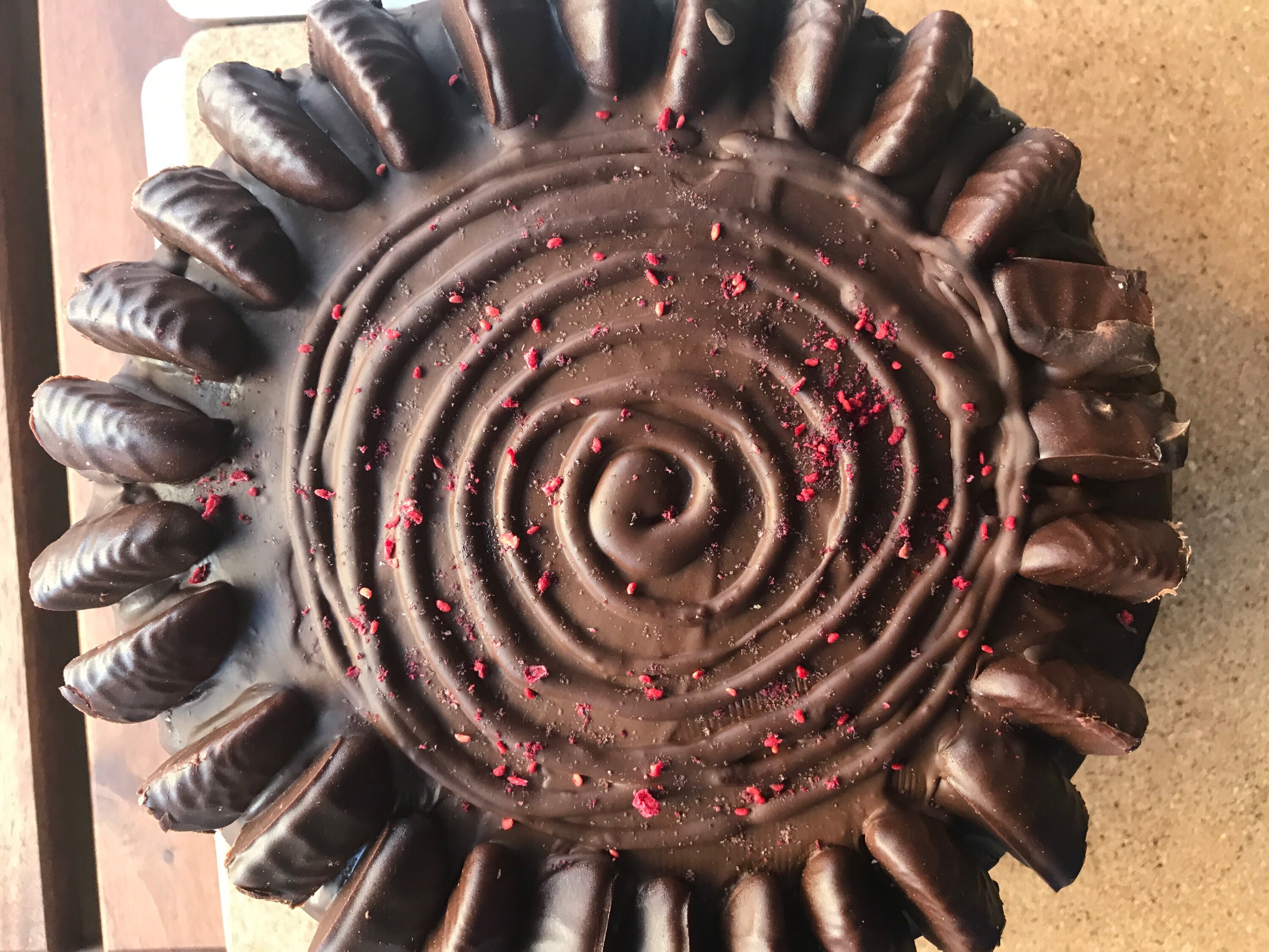 8' Vegan Dark Chocolate Mocha Raspberry cake!