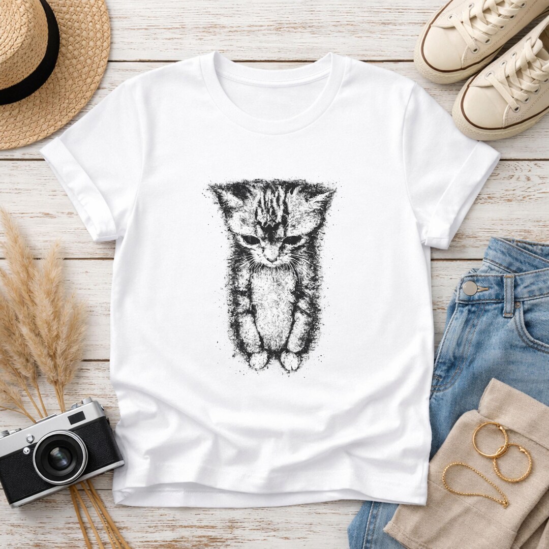Grumpy Cat Shirt, Cute Angry Kitty Tee, Funny Cat Lover Tshirt, Minimal ...