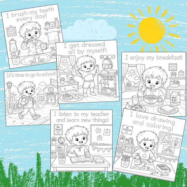 Daily Routines Coloring Book for Kids, Ages 3-6, Preschool Learning ...
