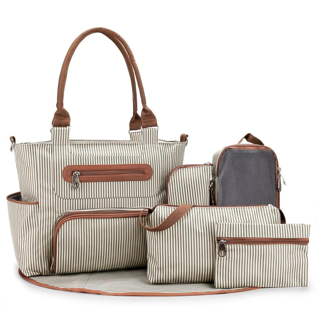7-piece Striped Diaper Bag Set, Multifunction Mummy Tote, Baby Travel ...