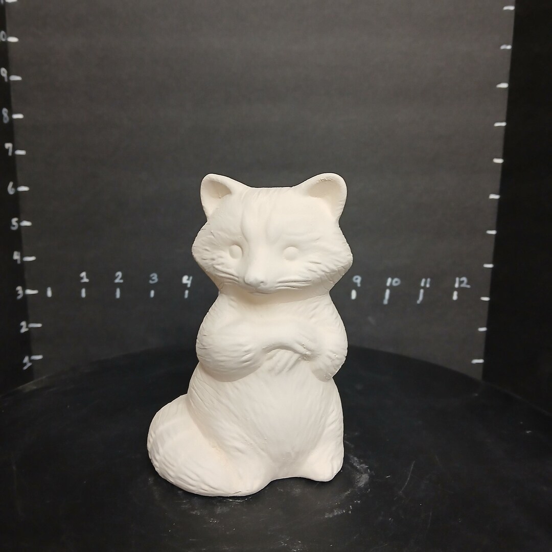 Unpainted Ceramic Adorable Standing Raccoon Cute Fairy Garden Addition ...