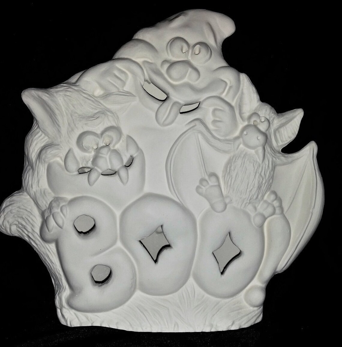 Unpainted Ceramic Bisque Halloween BOO Ghost Bat and Werewolf - Etsy
