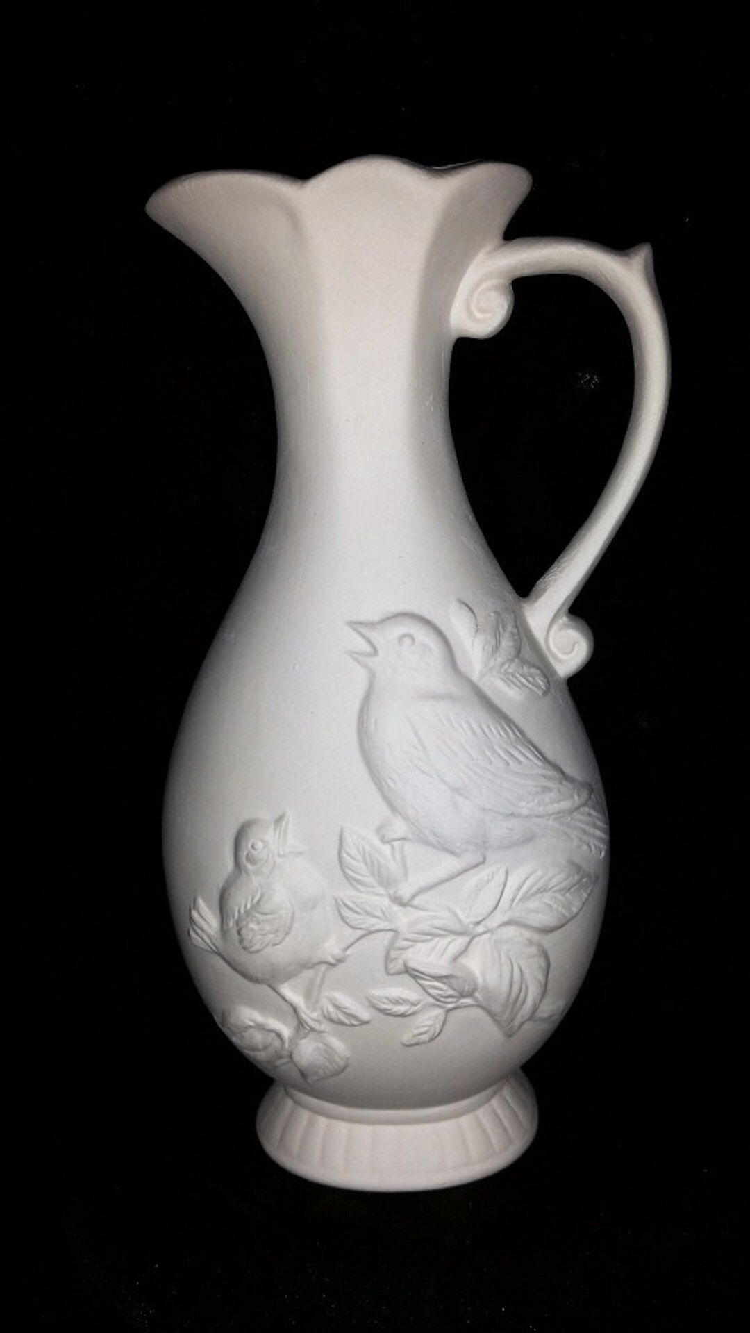 Unpainted Ceramic Small Vase With Singing Birds Mother Robin & Baby ...