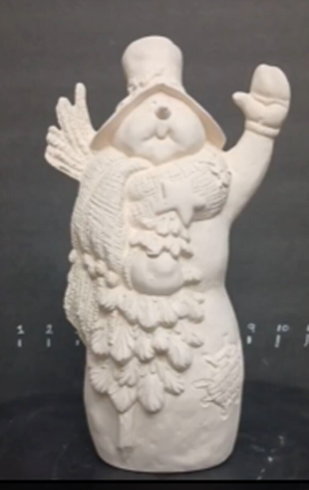 Ready to Paint Kimple Snowman Waving & Holding Tree Unpainted Ceramic ...