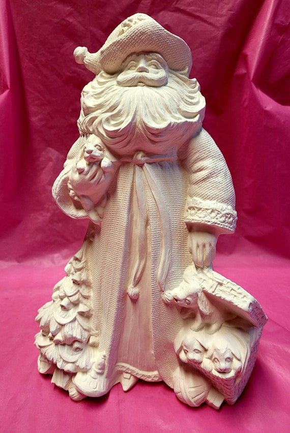 Paintable Ceramic Santas Ceramic Bisque Santa Claus With Toy Bag