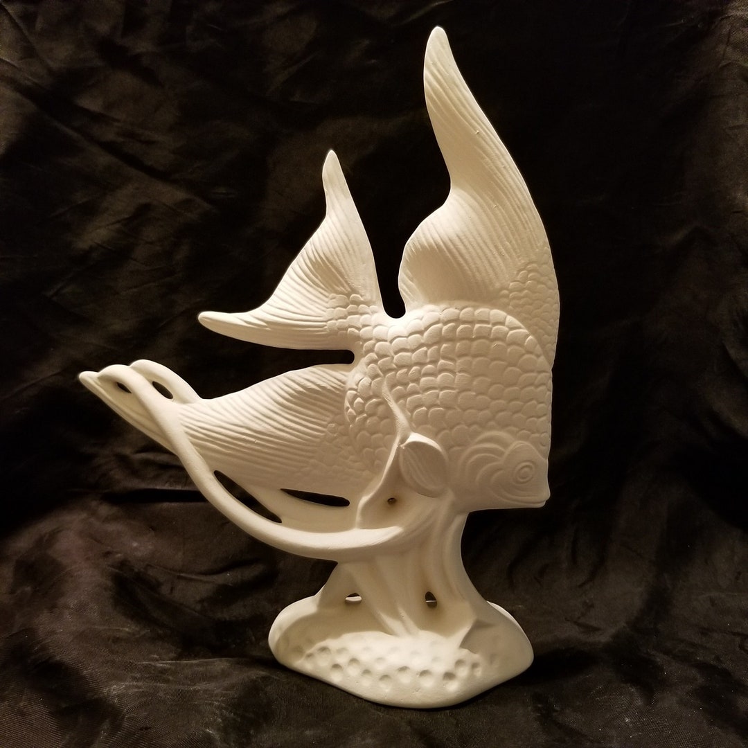 Unpainted Ceramic Bisque Tropical Fish Angel Fish Excellent Detail ...
