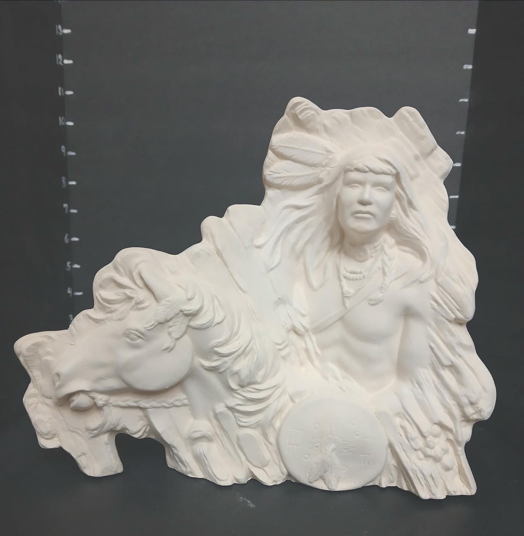Unpainted Ceramic Bisque Native American Indian Brave W/horse Driftwood ...