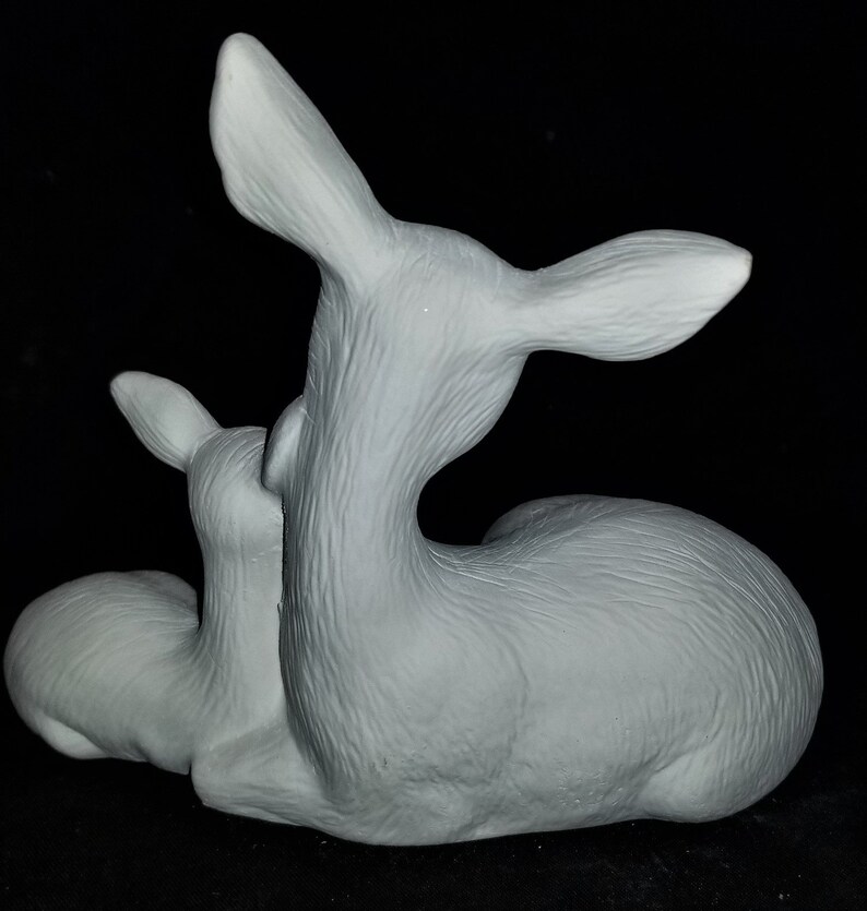 Unpainted Ceramic Bisque Deer Doe and Fawn Unpainted Ceramic DIY Fairy ...