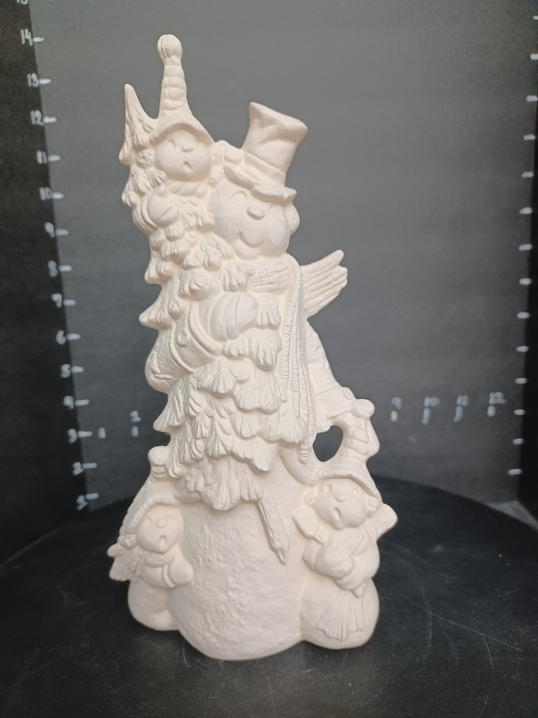 Unpainted Ceramic Bisque Snowman With Snowkids and Tree Unpainted ...