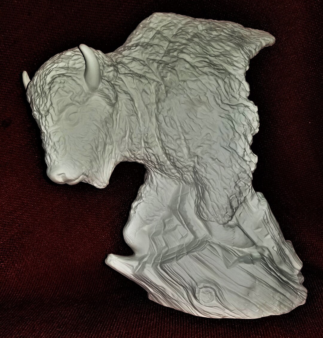 Unpainted Ceramic Bisque Bison on Driftwood Running Buffalo Bust Ready ...
