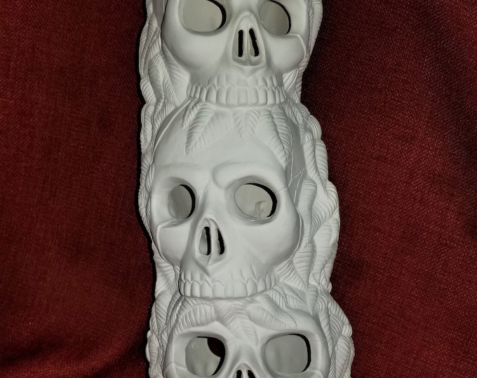 Unpainted Ceramic Bisque Skull Stack Large LIGHT UP 3 Halloween Skulls ...