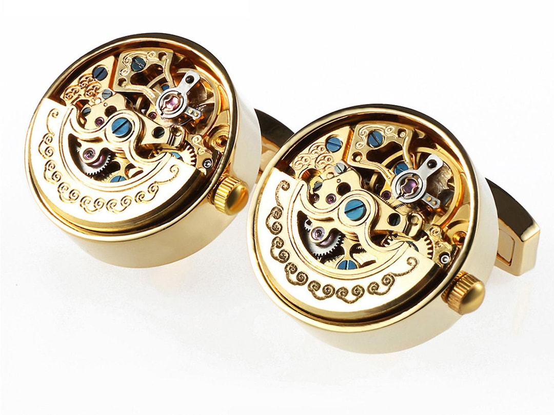 Movable Cufflinks Winding Working Watch Mechanism Cuff Link Steampunk ...