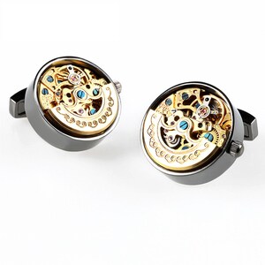 Movable Cufflinks Winding Working Watch Mechanism Cuff Link Steampunk ...