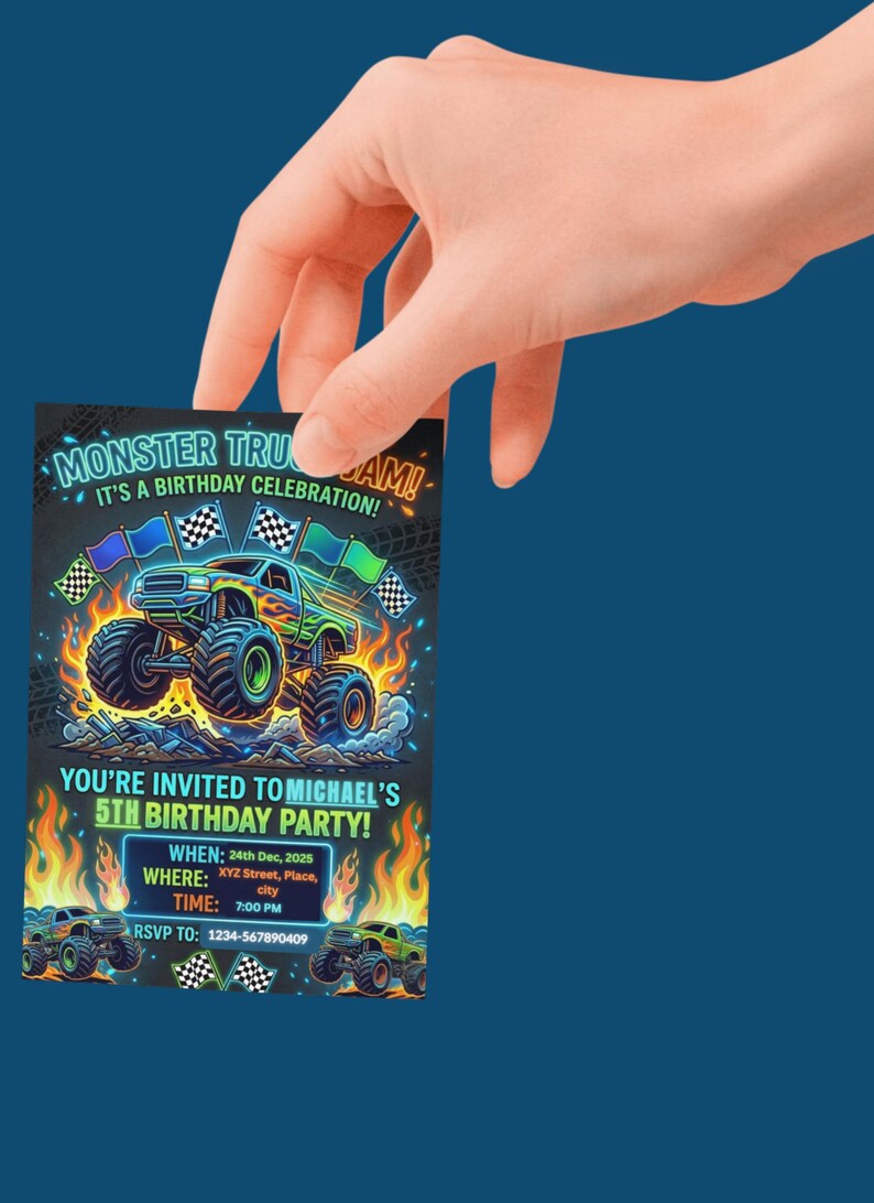 Monster Truck Birthday Invitation, Editable Racing Theme Party Card ...