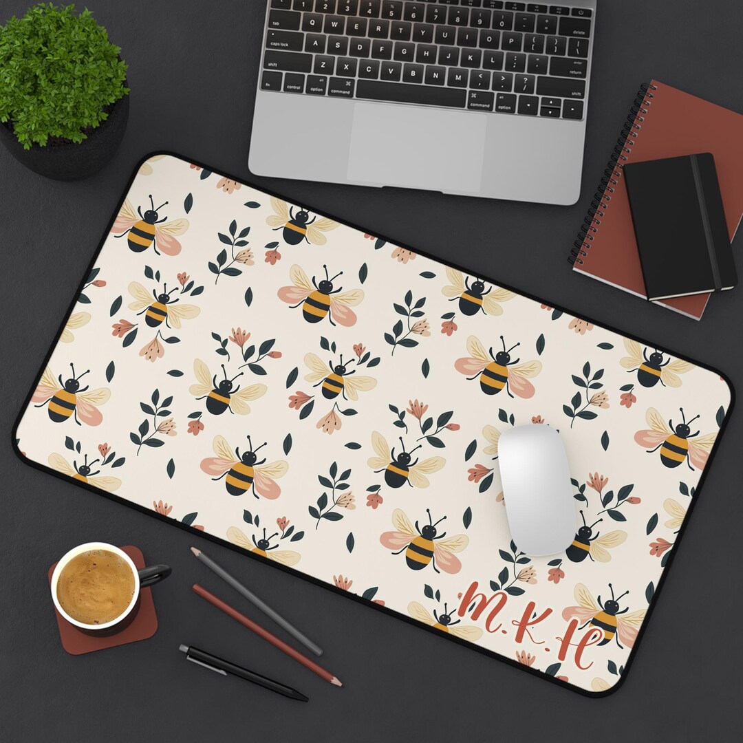 Personalized Boho Bumble Bee Themed Desk Mat, Soft Pastel Laptop ...