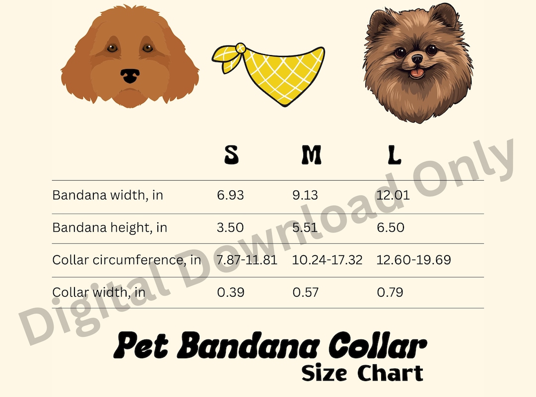 Printify Pet Bandana Collar Size Chart & Care Instructions (digital ...