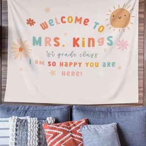 Boho Classroom Tapestry, Personalized Class Decor, Retro Classroom ...