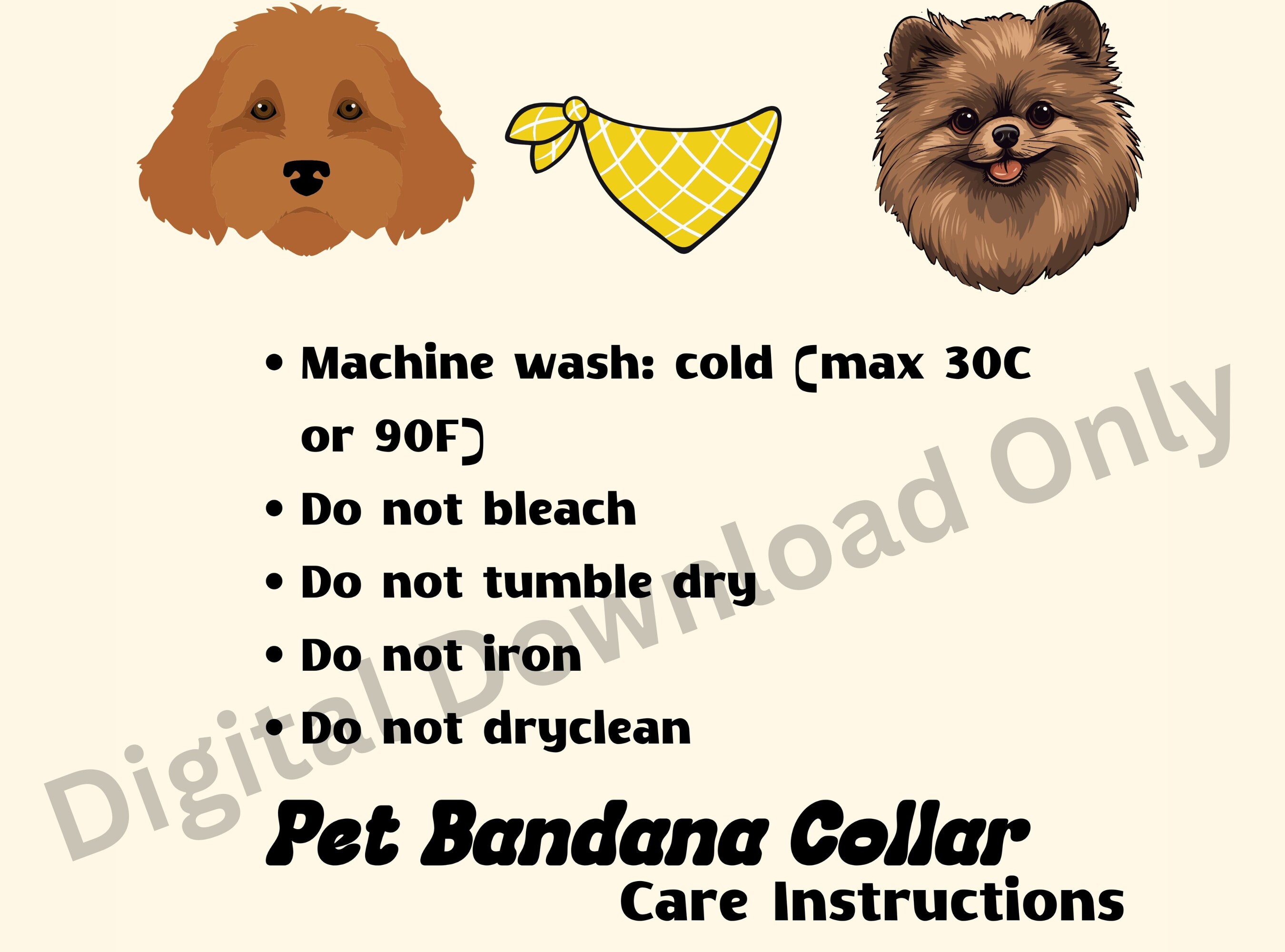 Printify Pet Bandana Collar Size Chart & Care Instructions (digital ...