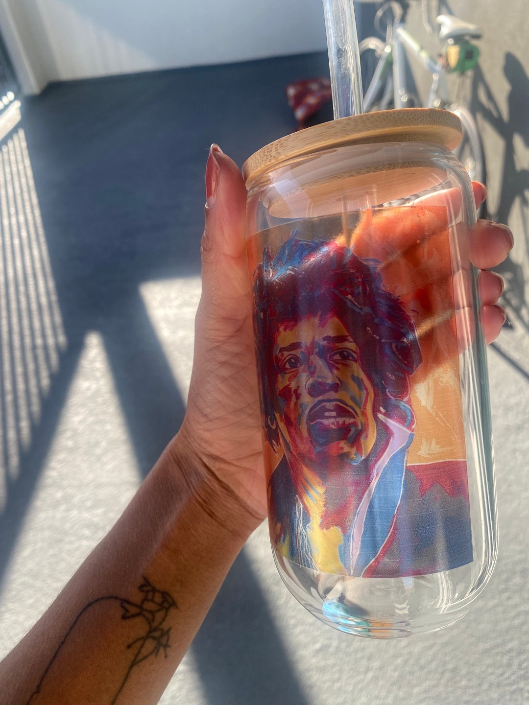Jimi Hendrix Drinking Glass Beer Can T Tumbler With Straw And Lid