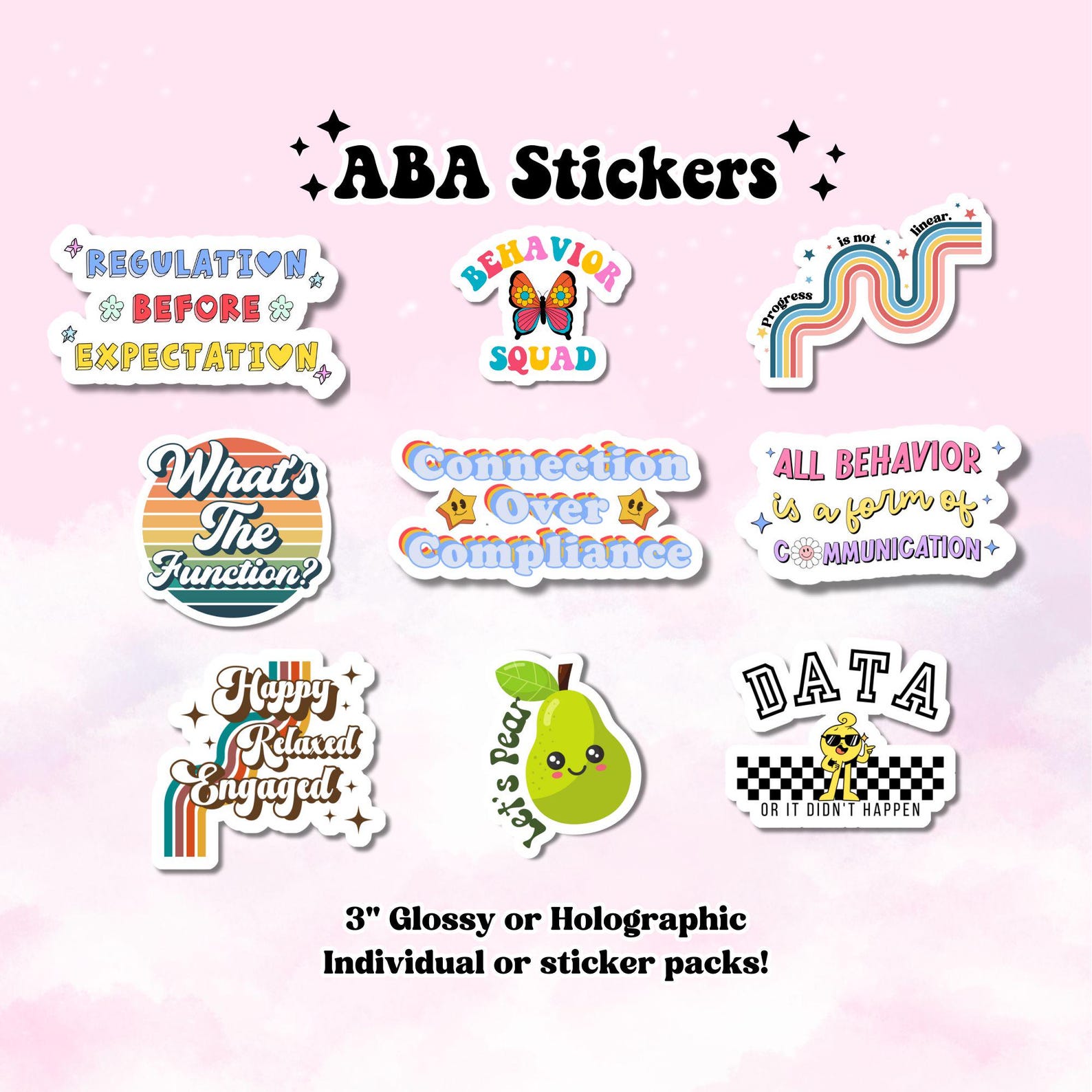 ABA Stickers, Behavior Analysis Sticker Bundle, Holographic Rbt Bcba ...