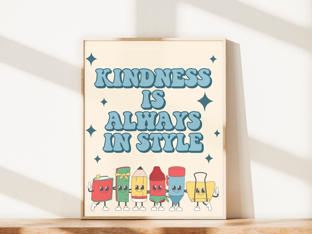 Retro Classroom Poster, Kindness Quote, Therapist Decor - Etsy