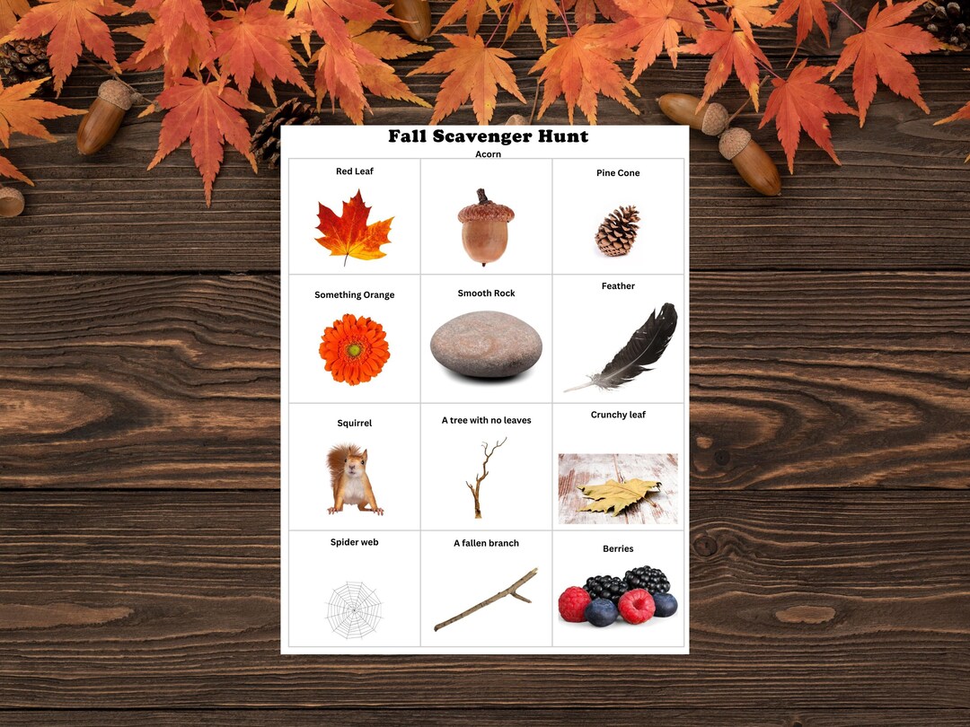 Fall Themed Scavenger Hunt Activity for Kids, Printable Nature ...