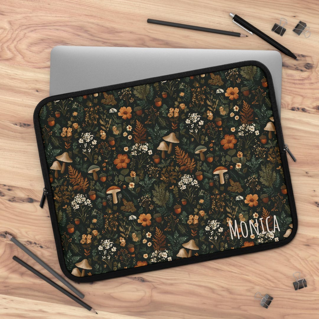 Personalized Cottagecore Mushroom Forest Laptop Sleeve, Neoprene Tablet ...