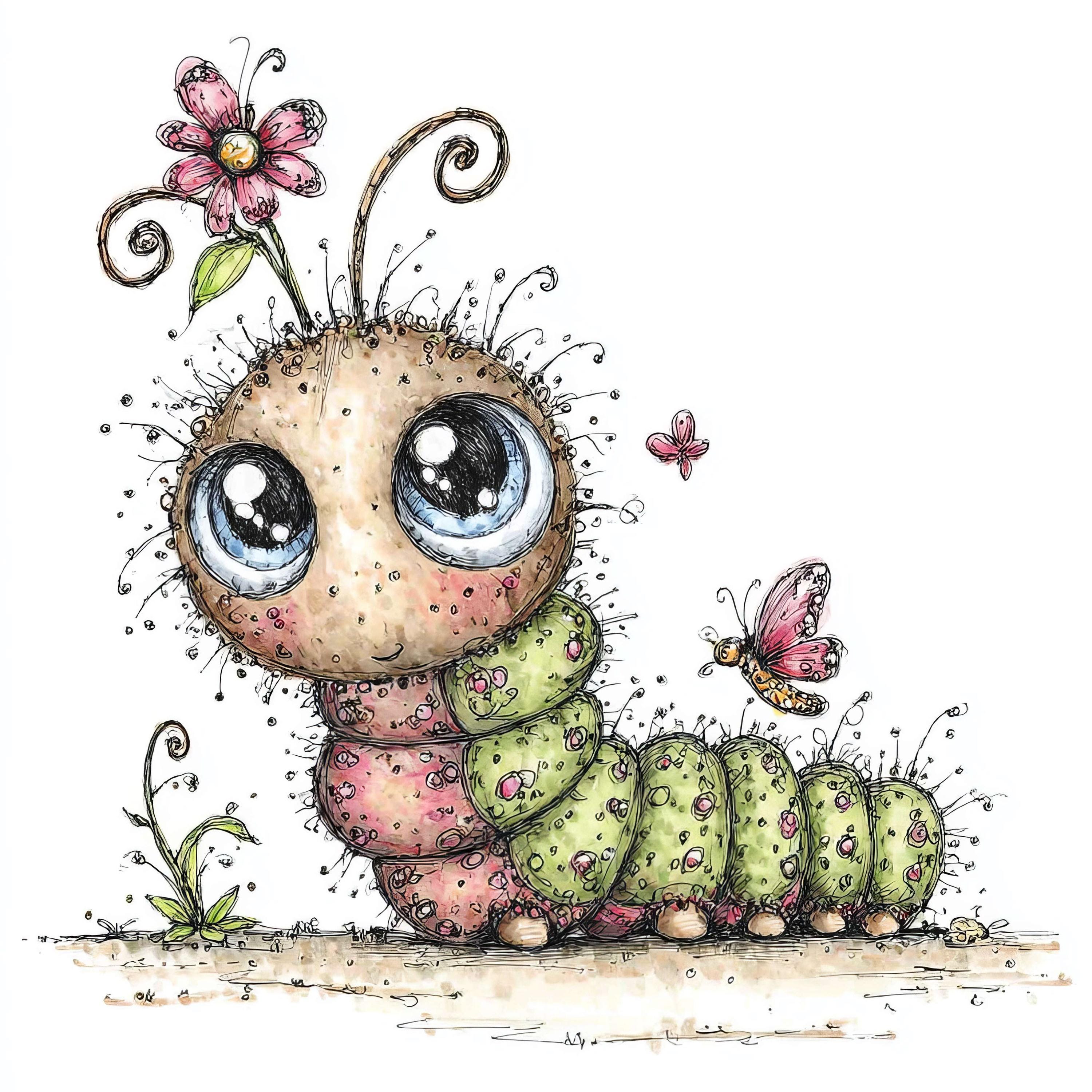 16 JPG Whimsical Spring Caterpillar Clipart, Cute Caterpillar ...