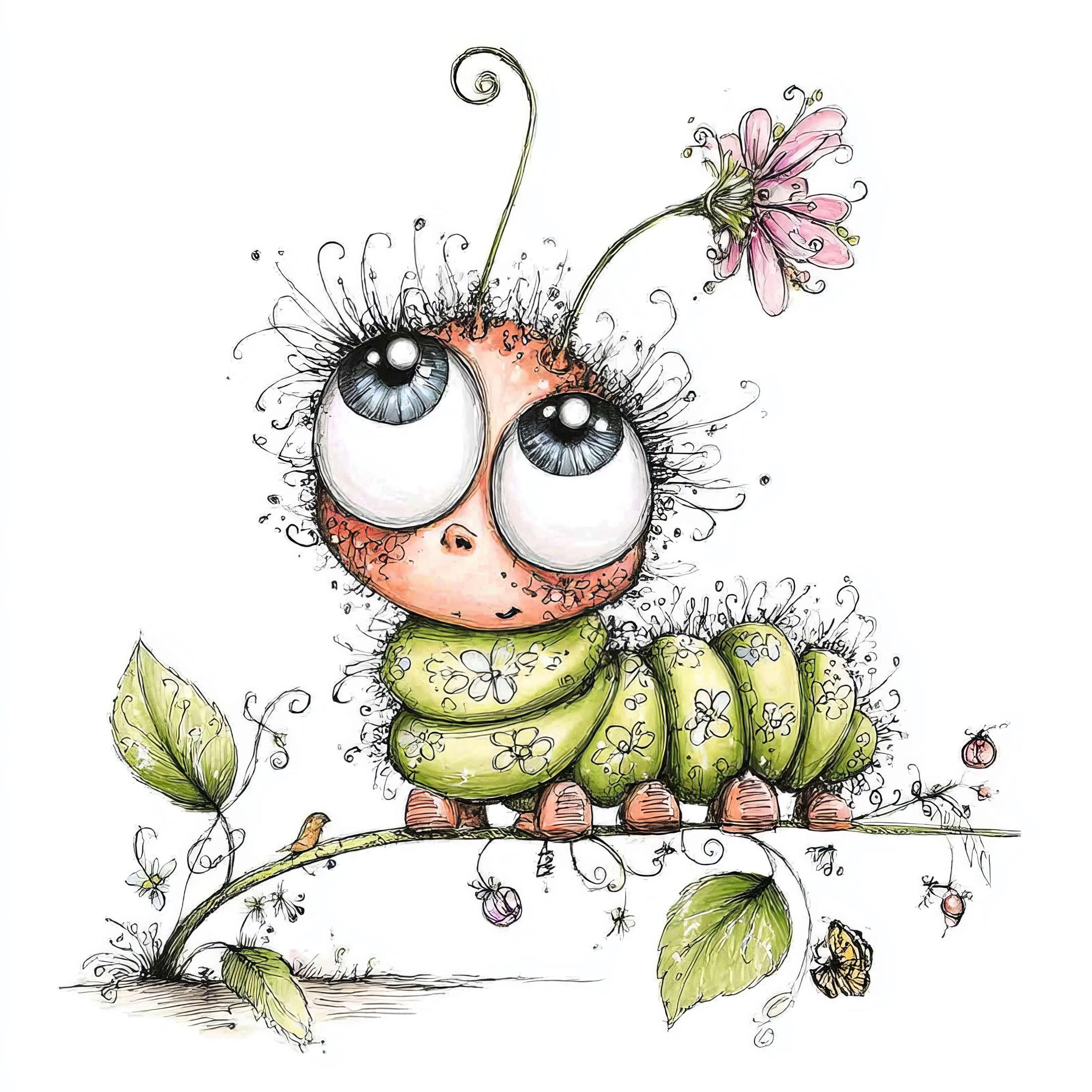 16 JPG Whimsical Spring Caterpillar Clipart, Cute Caterpillar ...