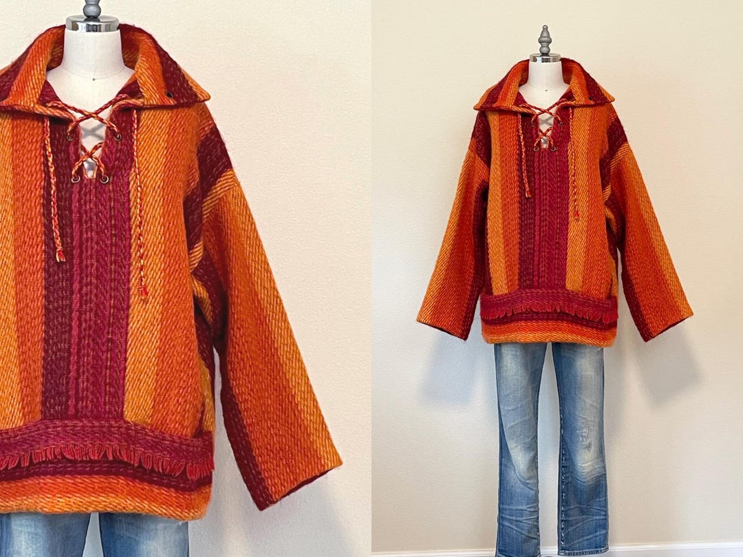 Vintage 70s Wool Pullover Top, 1970s Mod Orange Red Wool Fringe Sweater ...