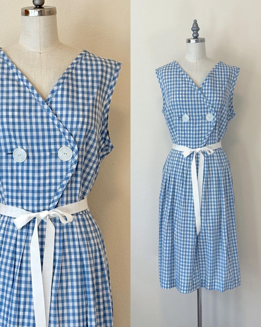 Vintage 50s Gingham Dress, 1950s Princess Peggy Blue White Surplice ...