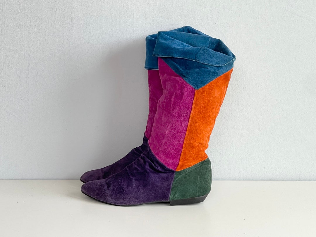 Vintage 80s Patchwork Suede Boots / 1980s Rocker Chic Slouchy - Etsy