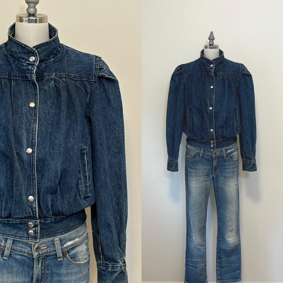 Vintage 80s Denim Jacket, 1980s Indigo Blouson Bomber Jacket - Etsy